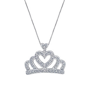 Elmas 0.05CT Round White Diamond 925 Sterling Silver Crown Pendant Necklace for Women