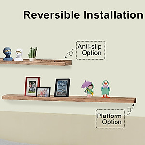Long Floating Shelves with Lip,Picture Ledge Shelf 47 Inch for Wall Set of 2,Photo Frame Storage Display Shelf for Living Room Nursery Room Bedroom Bathroom Kitchen Home Office Decor,Solid Wood