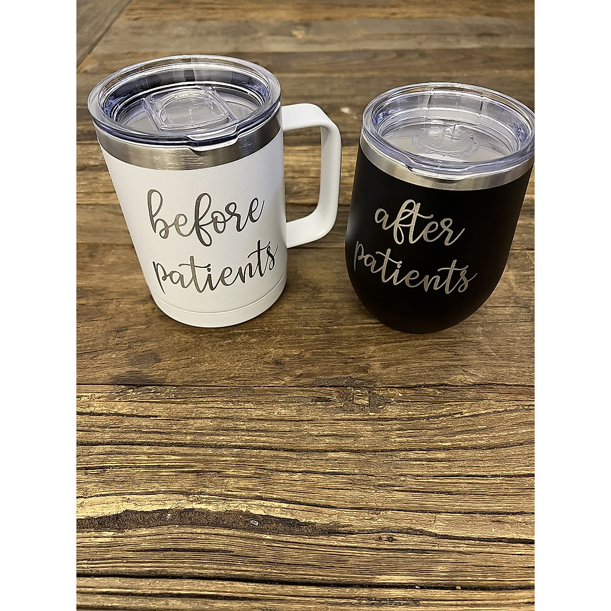 Before Patients, After Patients Engraved Stainless Steel 15 oz Coffee Mug, 12 oz Stemless Wine Glass Set - Unique Gift Idea for Doctor, Physician, Nurse, Hygienist, Medical, Dental - Graduation Gifts