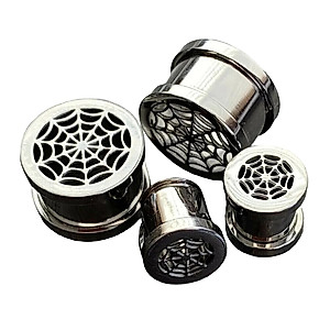 Lobal Domination PAIR of Spider Web Screw Fit Steel Tunnels Spiderweb Ear Plugs - 2g thru 1" (2g (6mm))