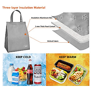 CCidea Lunch Bag for Women Men,Simple Insulated Lunch Box,Reusable Lunch Boxes for Office Work Travel(Grey with Velcro)