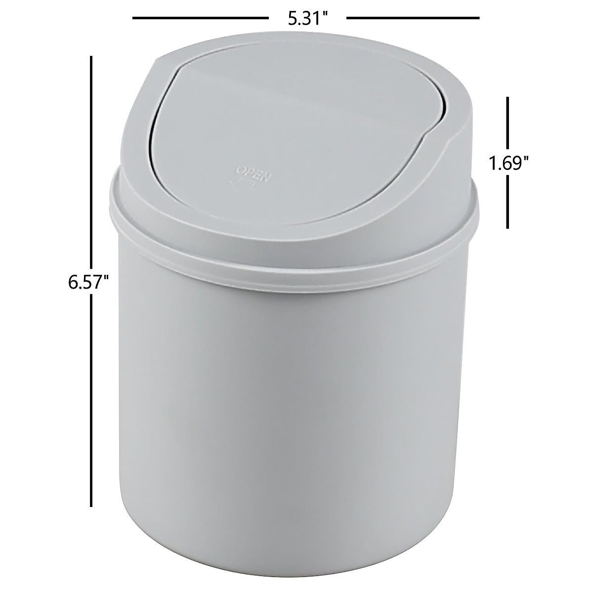 Neadas Plastic Mini Trash Can with Swing Lid, 0.5 Gallon Desktop Tiny Rubbish Bin, Grey