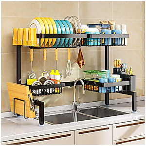 ARSTPEOE Four Baskets (one More Than Others) Over The Sink Dish Drying Rack,fits All Sinks (from 24.8" to 35.4"),2-Tier Adjustable Sink Rack,Dishes Rack Kitchen Storage Organizer Space