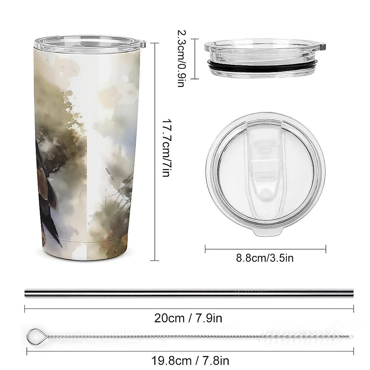 20 Oz Tumbler With Straw Leak Proof Thermos Cup, Watercolor Of Hawk Sitting In The Tree Stainless Steel Insulated Travel Coffee Mug Fit for Car Cup Holder