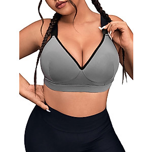 COZYEASE Women's Plus Size Sports Bra High Impact Gym Padded Sports Bra for Women Grey 2XL