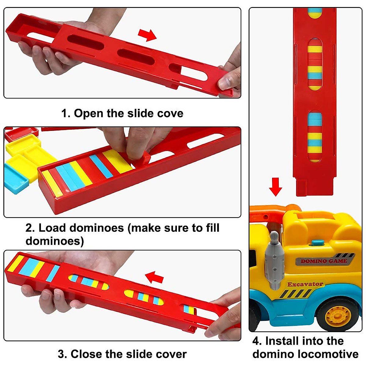 Domino Train, Domino Blocks Set, Domino Construction Vehicle Toys, Building and Stacking Toy Blocks Domino Set for 3-7 Year Old Toys, Boys Girls Creative Gifts for Kids