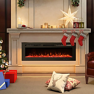 EROMMY 60 in Electric Fireplace Insert,Recessed and Wall Mounted Fireplace with Timer, Free Standing, Remote Control, Touch Screen, Overheating Protection, Log&Crystal, 9 Adjustable Flame, 750/1500W