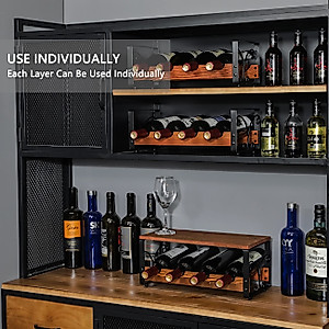 Countertop Wine Rack, 12 Bottle Wine Holder Stand for Table with Top Storage Shelf/Natural Solid Wood and Metal Structure, 3 Tier Stackable Wine Racks for Cabinet Home Kitchen Bar Hotel Restaurant