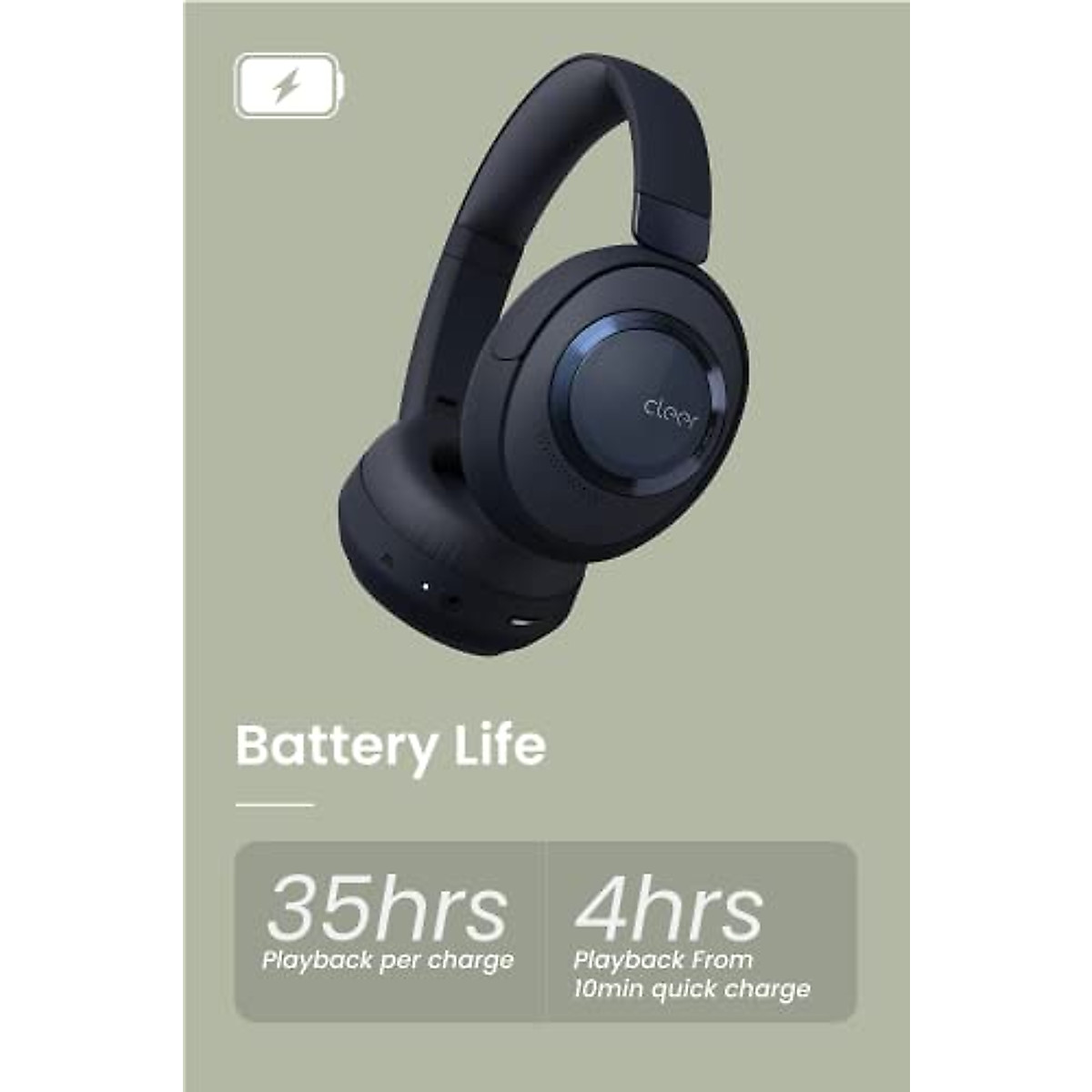 Cleer Audio, Alpha Noise Cancelling Bluetooth Headphones, Microphone, Outer Touch Controls, 35 Hr Battery Life, Midnight Blue