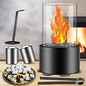 OUBRTS Mini Tabletop Fire Pit Bowl Portable Tabletop Fireplace, Small Ethanol Table Top Firepit with White Stones,Smokeless Alcohol Fireplace for Outdoor Patio Balcony Porch Camping