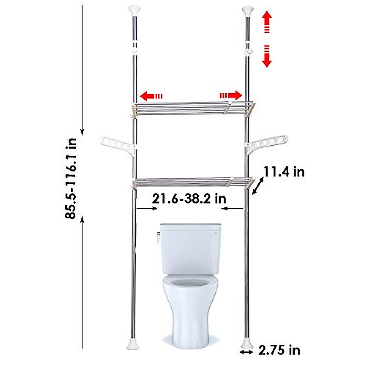 Skywin Over The Toilet Storage Shelf, Easy to Assemble Bathroom Storage, Height and Width Adjustable, Great Toilet Shelf Organizer, No Drill Required (White)