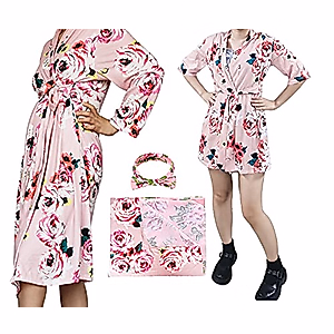 QTECLOR Mommy Robe with Swaddle Set Girls Robe, Maternity Robe for New Moms Gift Hospital Labor Delivery Nursing Loungewear