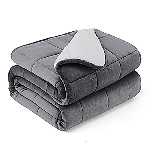 HOSUKKO Weighted Blanket - Grey 60"x80" 20lbs Flannel Sherpa Breathable Soft Warm Thick Heavy Blanket with Premium 0.8mm Glass Beads Big Winter Blanket Throw for Adult