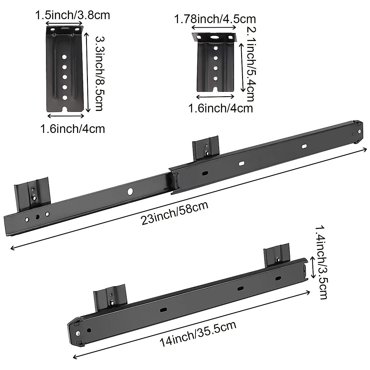 ZOENHOU 3 Pairs 14 Inch Black Keyboard Tray Slides, 22 LB Heavy Duty Ball Bearing Slides Hardware, Computer Tray Keyboard Slider Under Desk Rails Rack with 24 Adjustable Height Bracket and 48 Screws