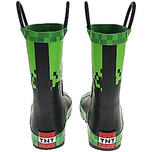 Minecraft Rain Boot for Kids, 100% Rubber Creeper Wellie Boot Waterproof, Green/Black, Little Kid Size 12/13