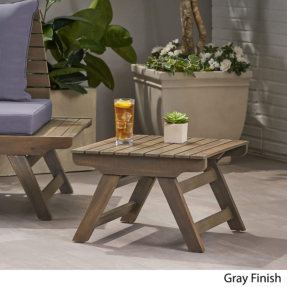 GDFStudio Outdoor Wooden Side Table, Gray Finish