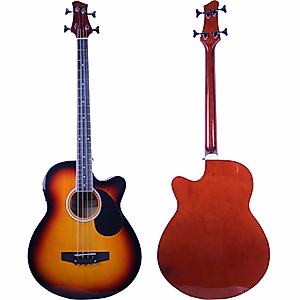 Vizcaya Full Size 4 Strings Cutaway Acoustic-Electric Bass Guitar With 4-Band Equalizer,5mm Padding Gig Bag,Strap, Picks-Sunburst