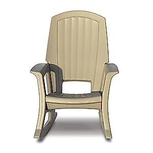 Semco Plastics Rockaway Heavy-Duty All-Weather Plastic Outdoor Porch Rocking Chair for Home Deck and Backyard Patios, Tan (2 Pack)