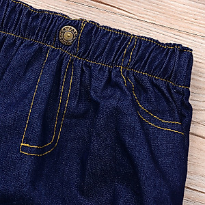 IWOKA Baby Girls Plaid Ruffle Bowknot Tank Top+Denim Shorts Outfit with Headband (70(0-6M), Red)