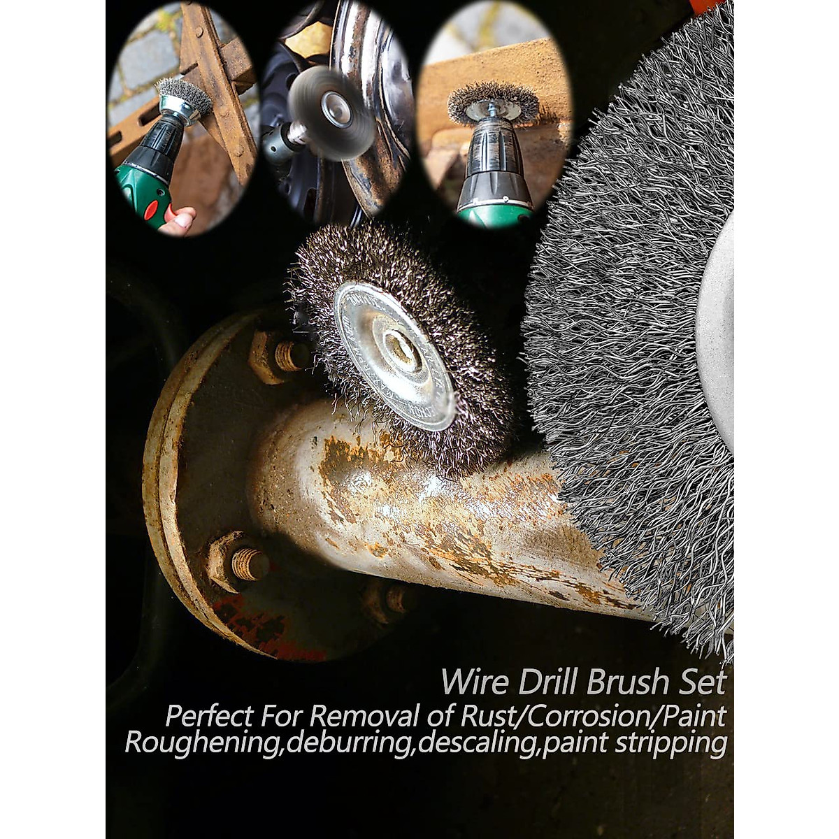 BAILUK Wire Wheel Cup Brush Set,0.012-Inch Coarse Crimped Carbon Steel,Die Grinder Wire Brush for Drill,1/4In Hex Shank,Wire Drill Brush Set (32 Pack)