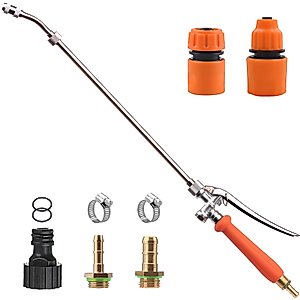 All Metal 29 Inches Sprayer Wand,Suitable for 1/2" & 3/8" Hose Quick Connectors, 1/4" & 3/8" Brass Barb Sprayer Wand Replacement Built-in Shut Valve Stainless Steel Spray Wand, w/Hose Connector
