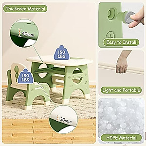 BanaSuper Kid's Drawing Table and Chair Set with Erasable Board Watercolor Pens Plastic Activity Table for Toddlers Children Desk Snack Time Homeschooling Homework Gift for Boy & Girl (Green)