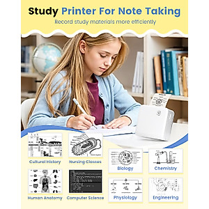 Memoking Photo Sticker Printer Machine - 2" Mini Printer - HD 300dpi Sticker Maker Machine for Pad&Phone - M02 Pro Portable Mini Pocket Thermal Printer White - Inkless Bluetooth Printer for Photos,DIY