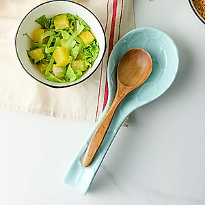 CHILDIKE 2Pcs Porcelain Spoon Rests 9.5 inch Ceramic Utensil Holder for Counter Stove Top, Ladles, Tong, Spatula, Kitchen Decor Accessories, Birthday, Christmas Gifts (Mint Green)