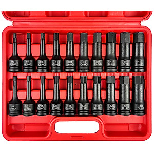 WETT 1/2" Drive Master Impact Hex Bit Set, 20 Piece Hex Driver Socket Set, Allen Bit Socket Set, Cr-Mo Steel, SAE & Metric, (1/4" - 3/4", 6-19mm)