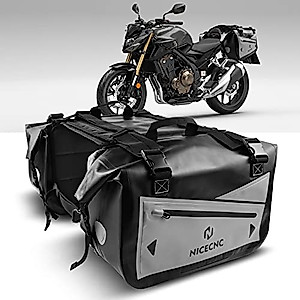 NICECNC 55L Motorcycle Saddle Bags, IPX6 Waterproof Motorcycle Luggage Saddlebags, Motorbike Side Travel Bags, No Sagging Reinforced Bottom Compatible with Harley Honda Suzuki Yamaha BMW Gray 2PCS
