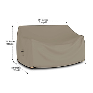 Covers & all Outdoor Loveseat Sofa Cover, 12 Oz Waterproof UV & Weather Resistant Patio Furniture Bench Cover Outdoor Use with Air Vent & Drawstrings (70"W x 35"H x 38"D x 15"FH, Beige)