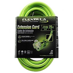 Prime Wire FZ512825 25ft. 12/3 SJTW -50°C Flexzilla Pro Outdoor Extension Cord with Power Indicator Light, Green