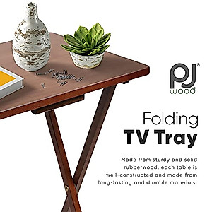 PJ Wood Folding TV Tray Table & Snack Table with Storage Rack, Dark Mango - 5 Piece Set