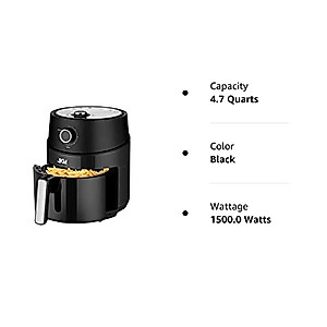 JKM Air Fryer 4.7 Quart, mechanical Air Fryer Oven, Adjustable Timer & Temp, No Oily Smoke Frying Cooking, Auto Shut Off, 1500W, Black