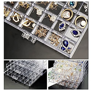 QIYUSHRY Earring Storage Box Acrylic Jewelry Storage Holder Ring Clear Plastic Transparent Jewelry Display Stand with 5 Drawers 120 Small Compartment Tray for Women Girls
