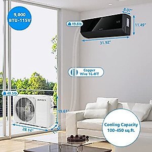 ROVSUN Wifi Enabled 9,000 BTU Mini Split AC/Heating System with Inverter, 19 SEER 115V Energy Saving Ductless Split-System Air Conditioner with Pre-Charged Condenser, Heat Pump & Installation Kit (Black Series)
