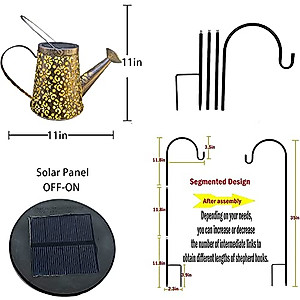 Solar Watering Can Garden Lights - Solar Lights Outdoor Garden Ornaments Waterproof Large Yard Statues Retro Copper Decorations for Home Patio with 35" Shepherd Hook