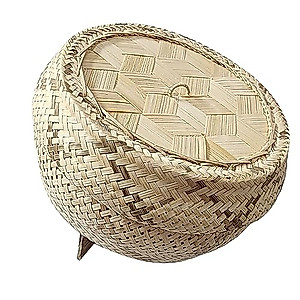 Heavens Tvcz Professional Basket Bamboo Wickerwork Thai Traditional Rice Sticky Steamer Eco-Friendly with Lid Sticky Rice Cooker Steamer Home Electric Cooker Safe Free Cloth 2 Pcs for Asian Food