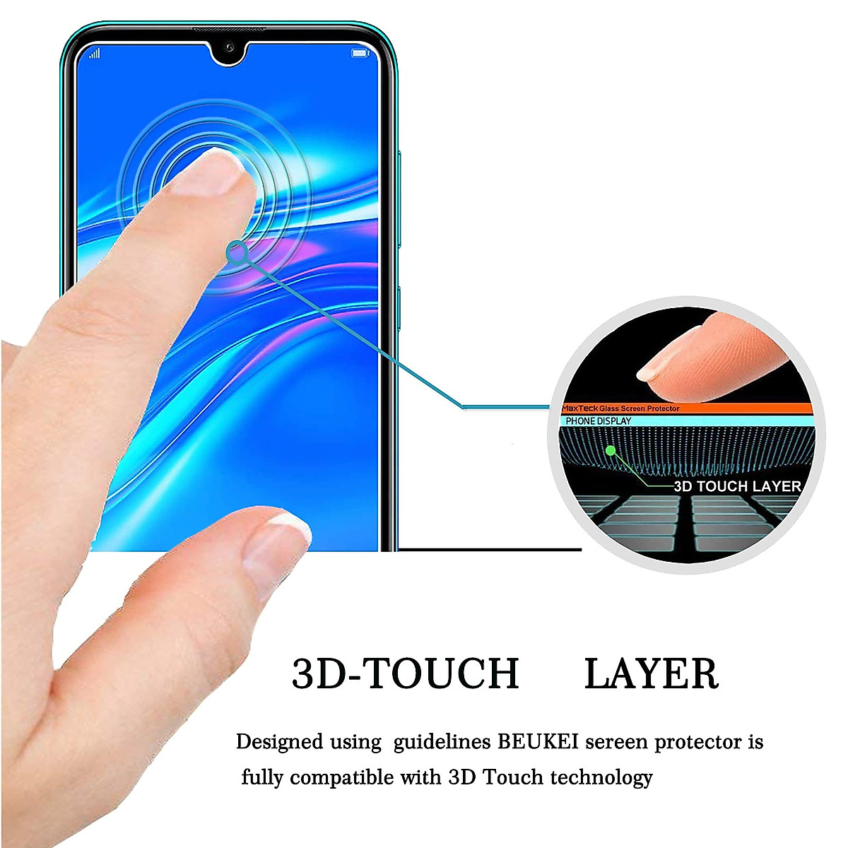 beukei (3 Pack) for Huawei Y7 2019 and Y7 Pro 2019 and Huawei Y7 Prime (2019) Screen Protector Tempered Glass,Full Screen Coverage, Anti Scratch, Bubble Free