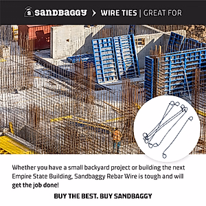 Sandbaggy Double Loop Rebar Wire Bar Ties | 6 Inch | 16 Gauge | Made of Industrial Grade Wire | Great for Securing Rebar, Sandbags & More (Pack of 1,000)