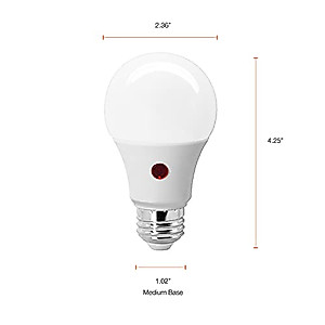 SYLVANIA Dusk to Dawn A19 LED Light Bulb with Auto On/Off Light Sensor, 60W=9W, 800 Lumens, 2700K, Soft White - 6 Pack (41257)