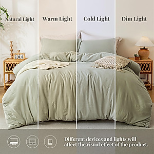 MILDLY Super Soft Duvet Cover - 100% Washed Microfiber October Mist Sage Comforter Cover Set 3 Pieces with Zipper Closure & Corner Ties (No Comforter)