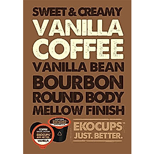 EKOCUPS Artisan Organic Vanilla Flavored Hot or Iced Coffee, Medium roast, in Recyclable Single Serve Cups for the Keurig K Cup Brew, 10 Count (Pack of 4)
