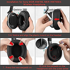 Geekria QuickFit Protein Leather Replacement Ear Pads for Sony MDR-HW700, MDR-HW700DS Wireless Headphones, Replacement Ear Cushion/Ear Cups/Ear Cover, Headset Earpads Repair Parts (Black)