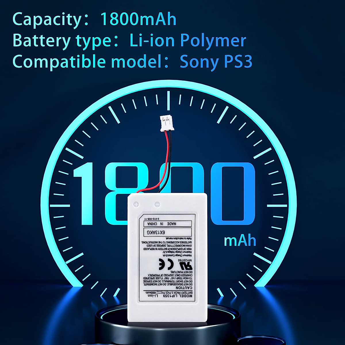 OSTENT 3.7V 1800mAh Rechargeable Li-ion Battery Pack Replacement for Sony PS3 Wireless Bluetooth Controller