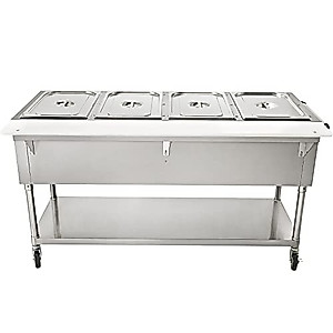 VEVOR Commercial Electric Food Warmer, 4-Pot Steam Table Food Warmer 0-100℃ w/ 2 Lockable Wheels, Professional Stainless Steel Material for Catering and Restaurants