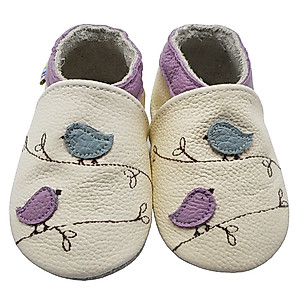 YALION Soft Sole Leather Baby Shoes First Walking Cartoon Birds Toddler Infant Slippers(6-12 Months,White)