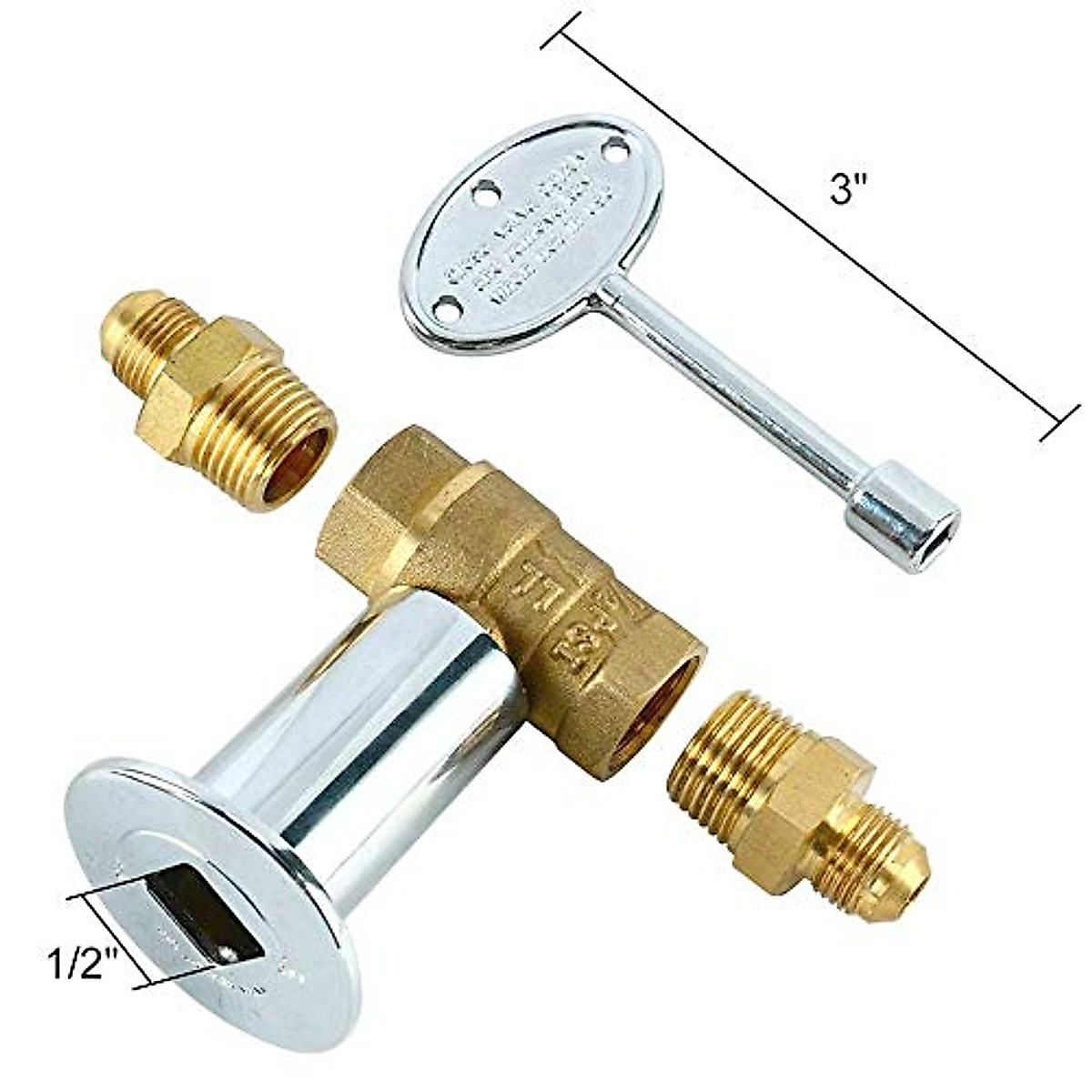 BBQ Future 1/2-Inch Straight Quarter-Turn Shut-Off Valve Kit for NG LP Gas Pits Outdoor Fireplace with 3-inch Key and 2 Pcs 3/8 Male Flare, 1/2 NPT Fittings