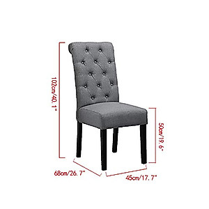 Pair Dining Room Chairs Kitchen Chairs Set of 2 Grey Comfortable Linen Fabric Upholstered Black Wood Legs Side Chairs Studded Nailhead and Button for Living Room Restaurant Lounge (2, Charcoal Grey)