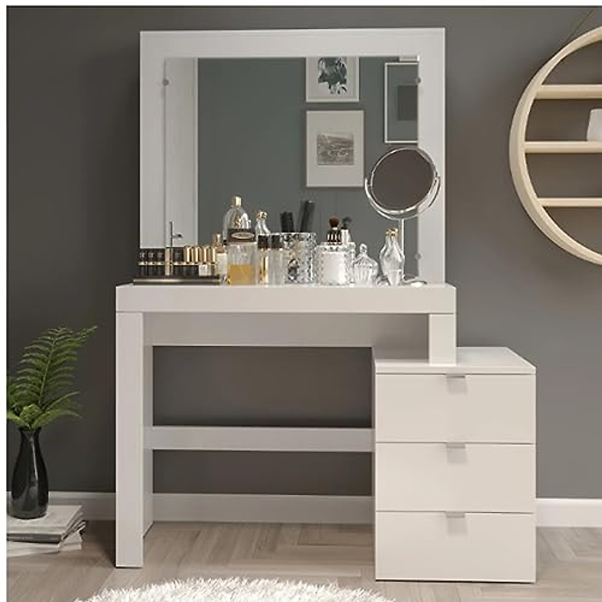 RINDOW Modern White Painted Vanity Desk, USB Port, for Bedroom Makeup Table Vanity Desk Vanity Desk with Mirror Vanity Desk Chair White Vanity Desk Makeup Vanity Desk Vanity Desk with Drawers